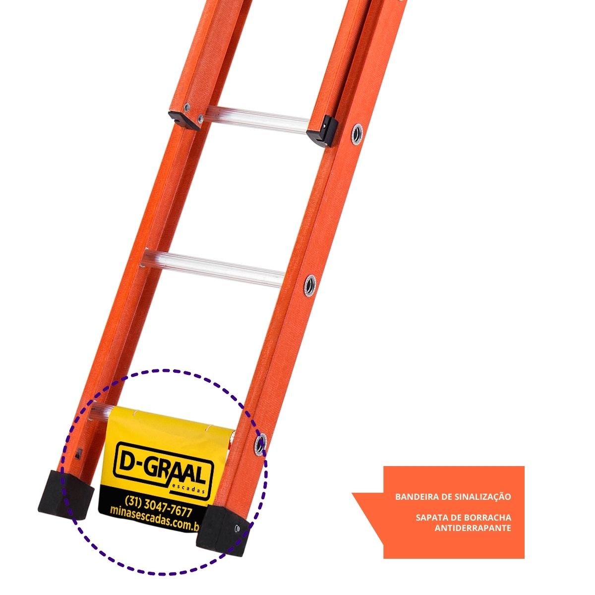 Escada Fibra de Vidro Extensiva Degrau Vazado Redondo - EAFV