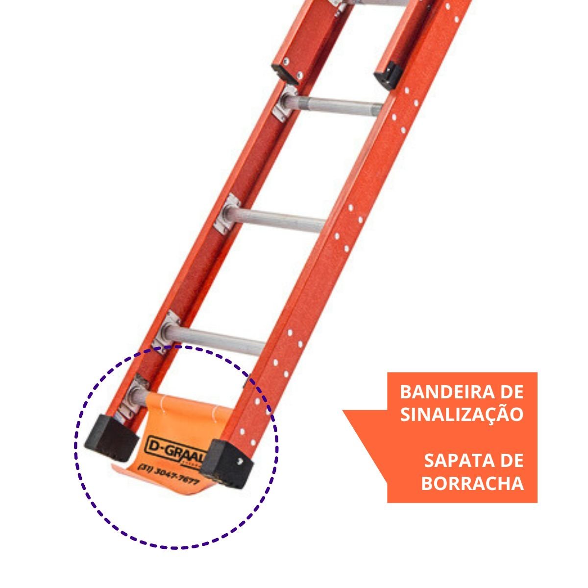 Escada Fibra de Vidro Extensiva Degrau Rebitado Redondo - EAFR da D-Graal
