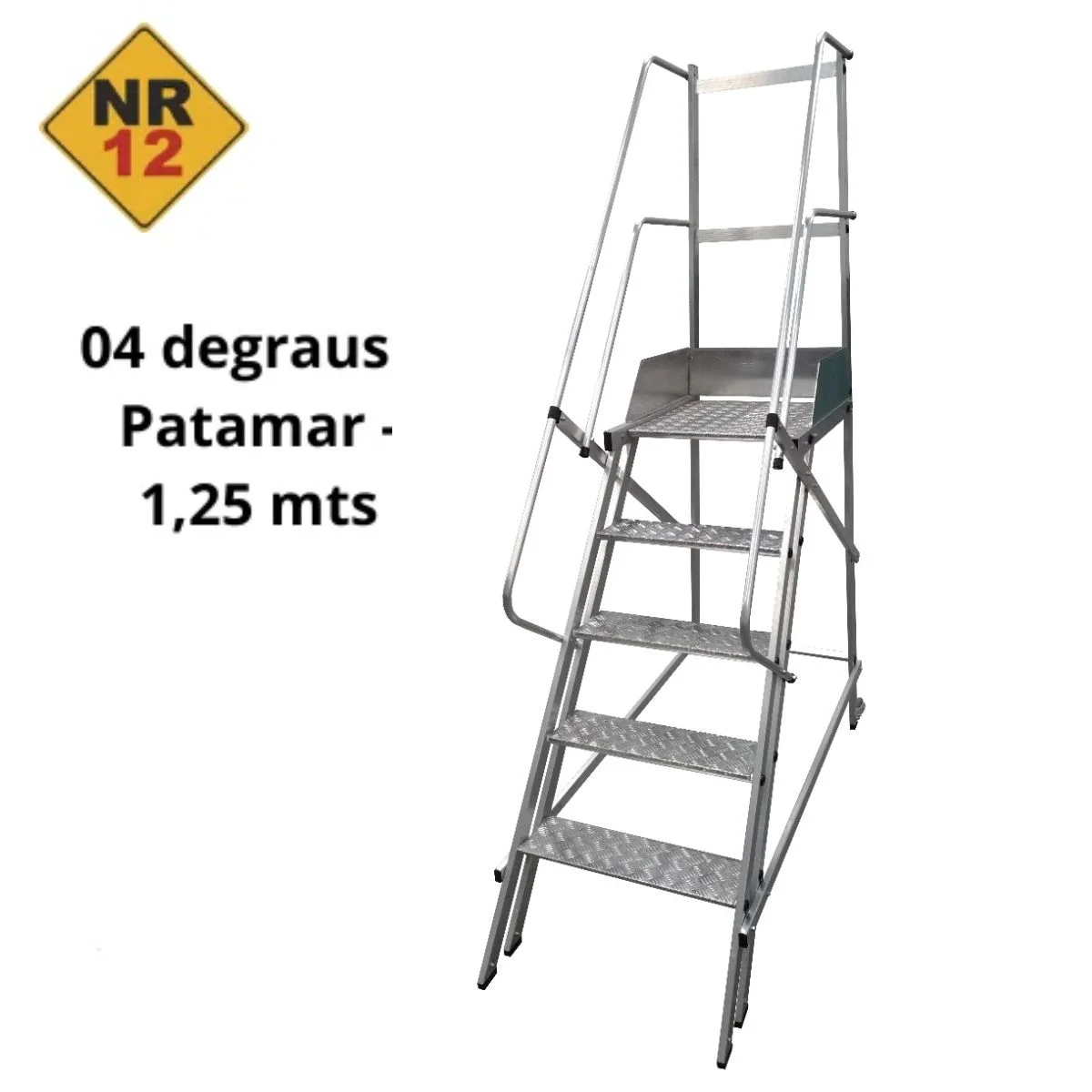 Escada de Aluminio Plataforma NR12 - 04 Degraus Plataforma 1,25m Escaleve
